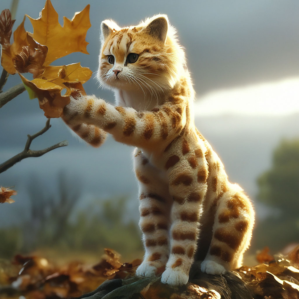 "Fluffy anthropomorphic giraffe cat in the shape of a giraffe plucks a ...