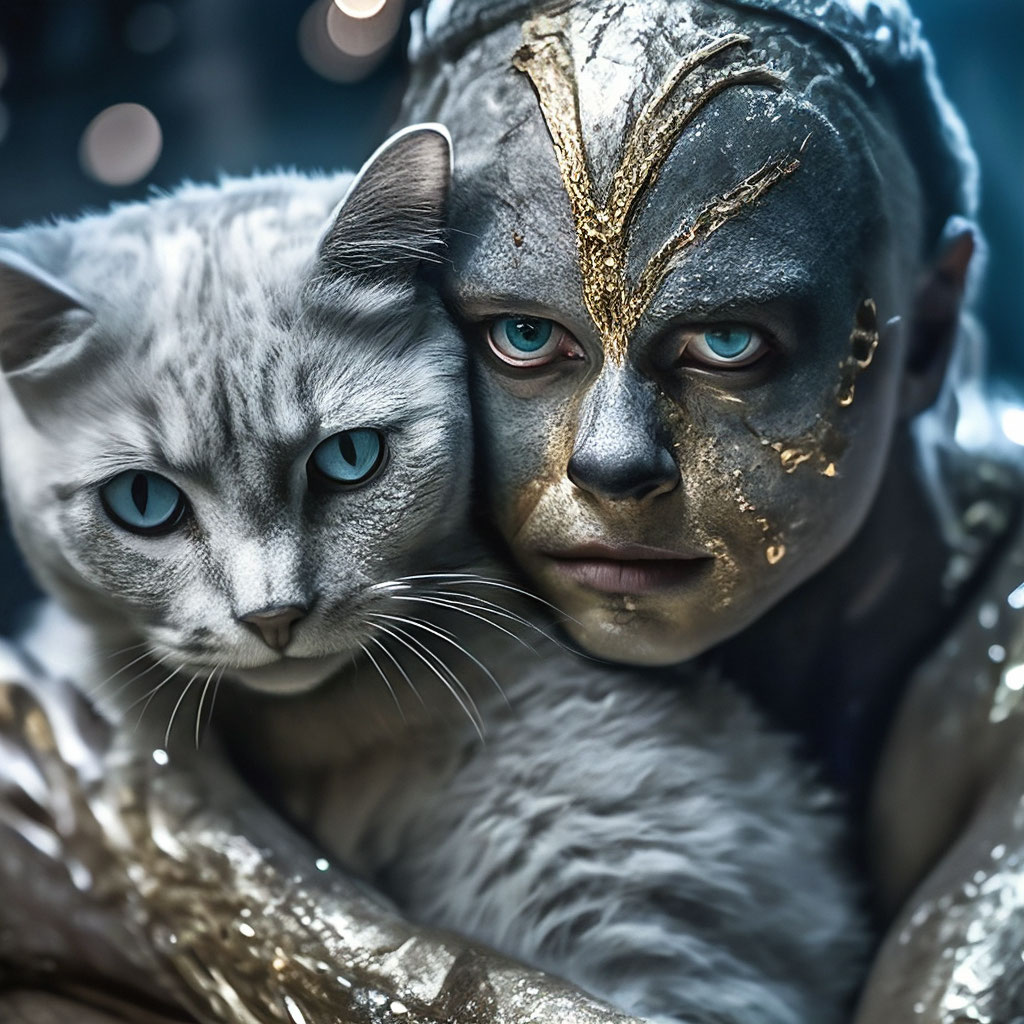 "Creepy symbiosis of man and cat, gloomy, horror, tin, fear ...