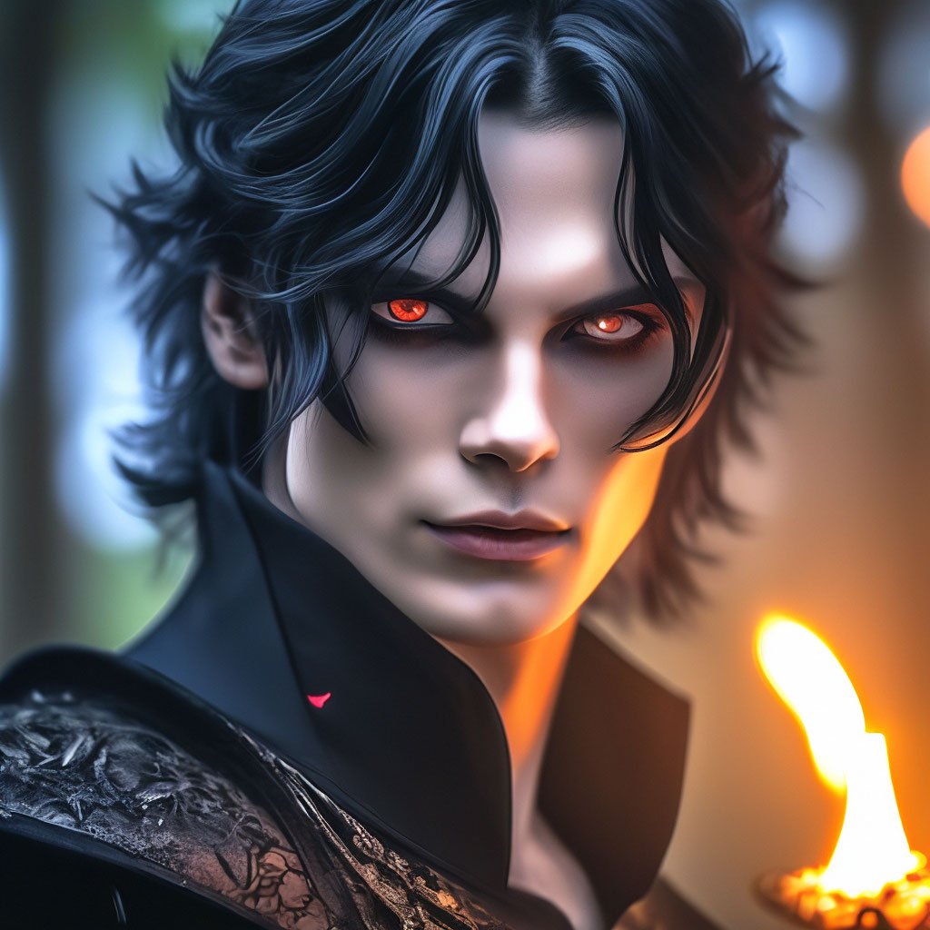 "Fairy tale vampire prince with glowing infernal eyes, professional ...