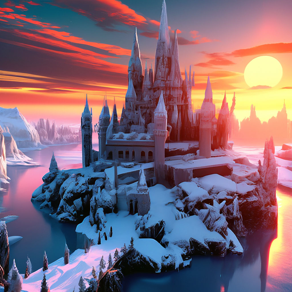 "The island of frozen fantasies. Sunset Highlights. , medieval castle ...