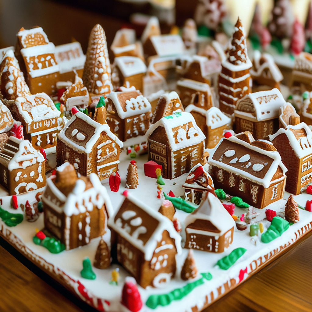 "Gingerbread village on the map" — image created in Shedevrum