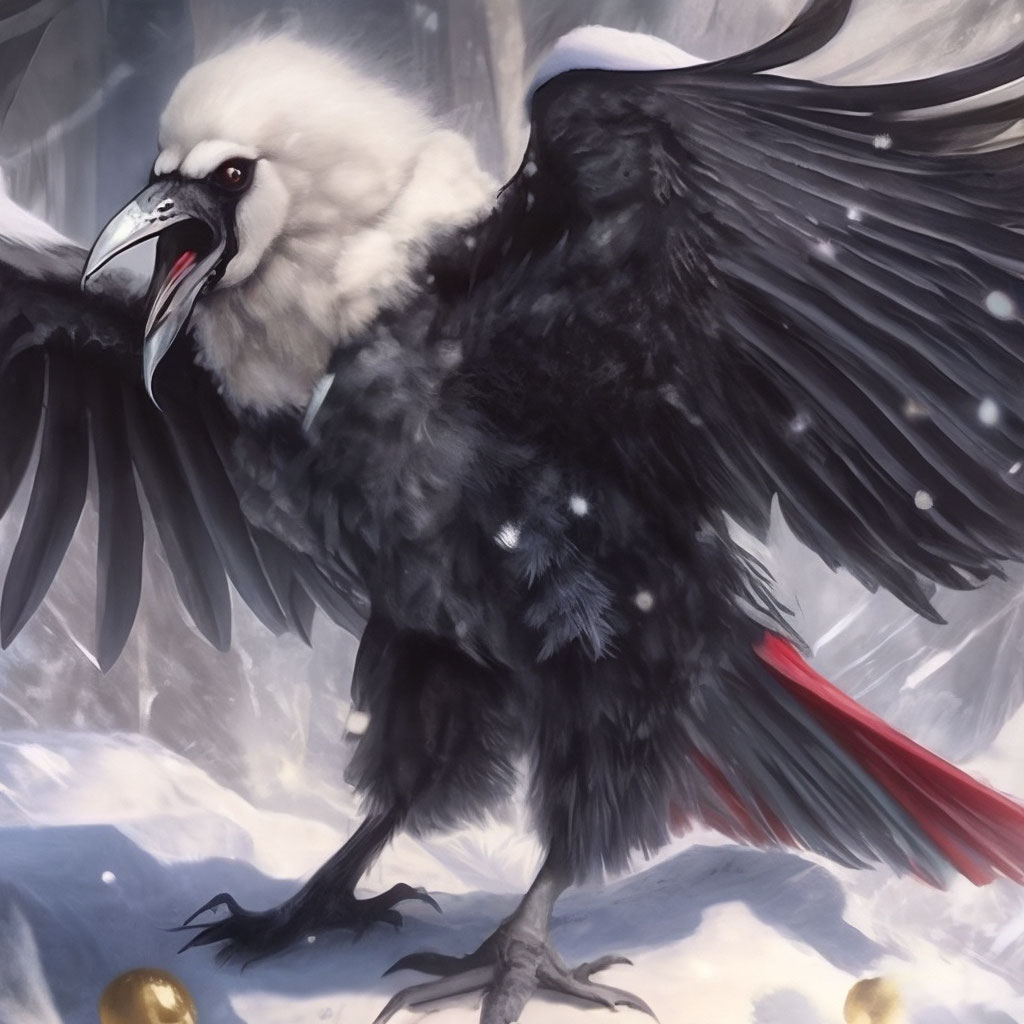 "Hyperrealism, humanoid white brutal raven in full growth, huge wings ...