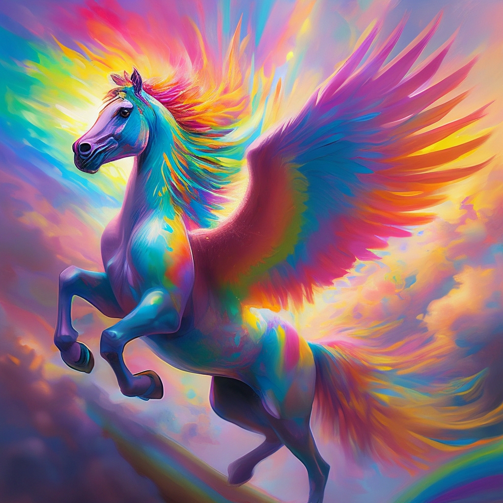 "Rainbow pegasus" — image created in Shedevrum