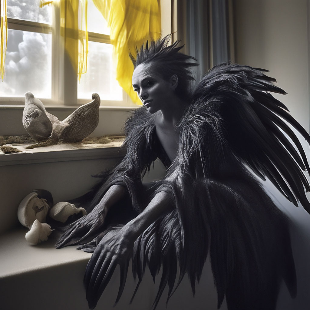 "Creep necromorphic creepy man with wings, skin completely covered with ...