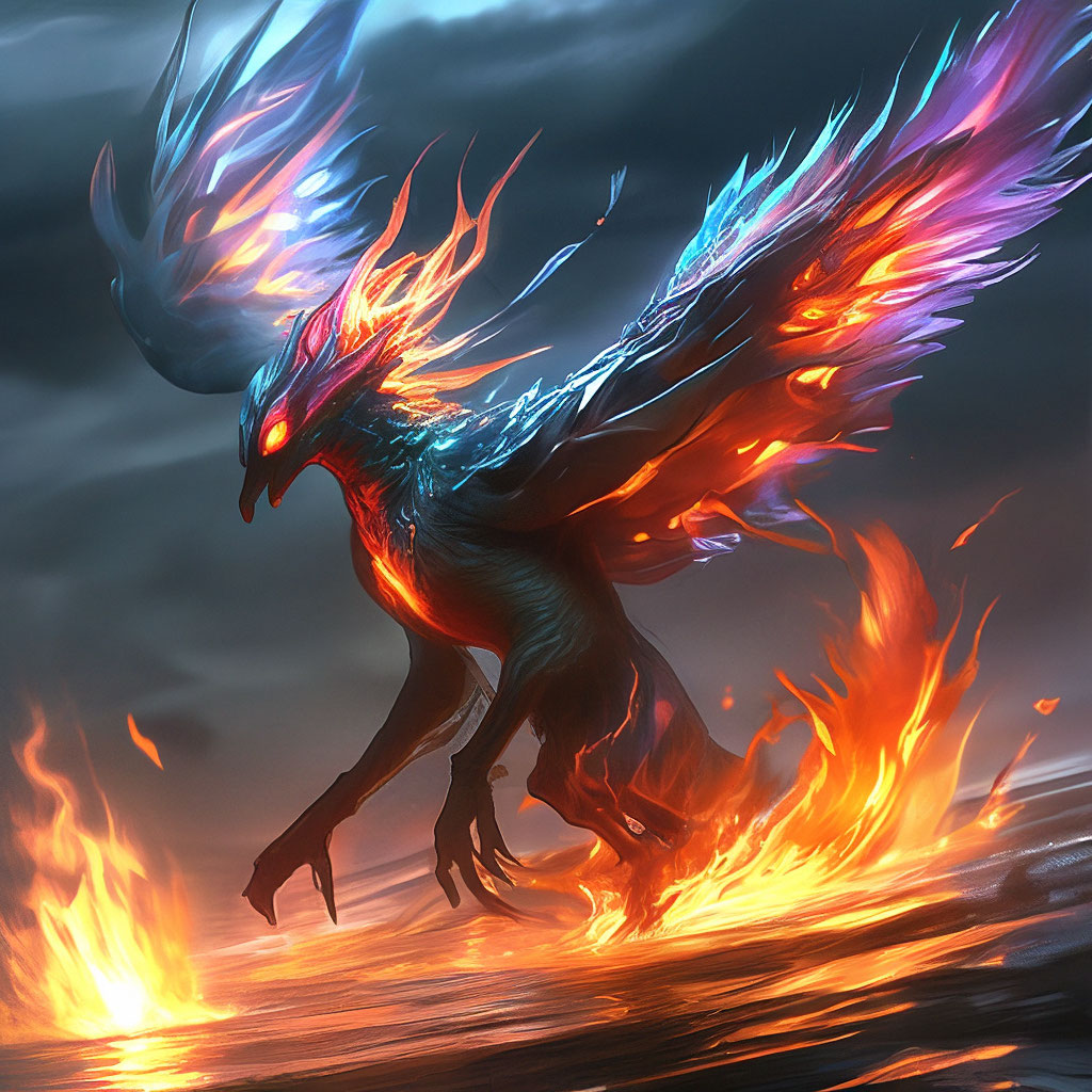 "Creature Feathers Glowing Hair Arms Wings Tail Scales Fire Water in ...