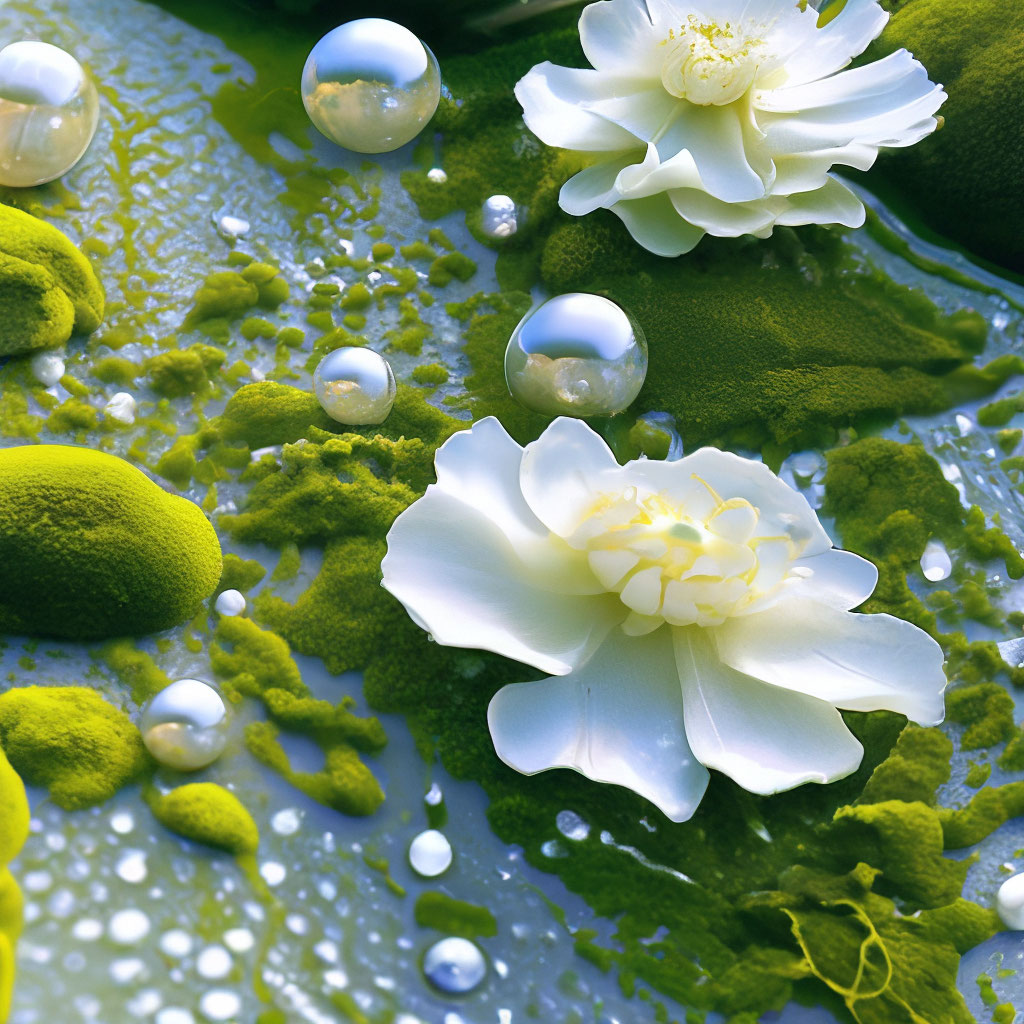 " ️ silk+moss element+ buttercup+liquid glass, minimalism, futurism ...