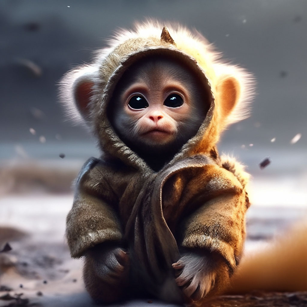 "Cute fluffy baby monkey,magical,epic,surreal,3 d,mystical" — image ...