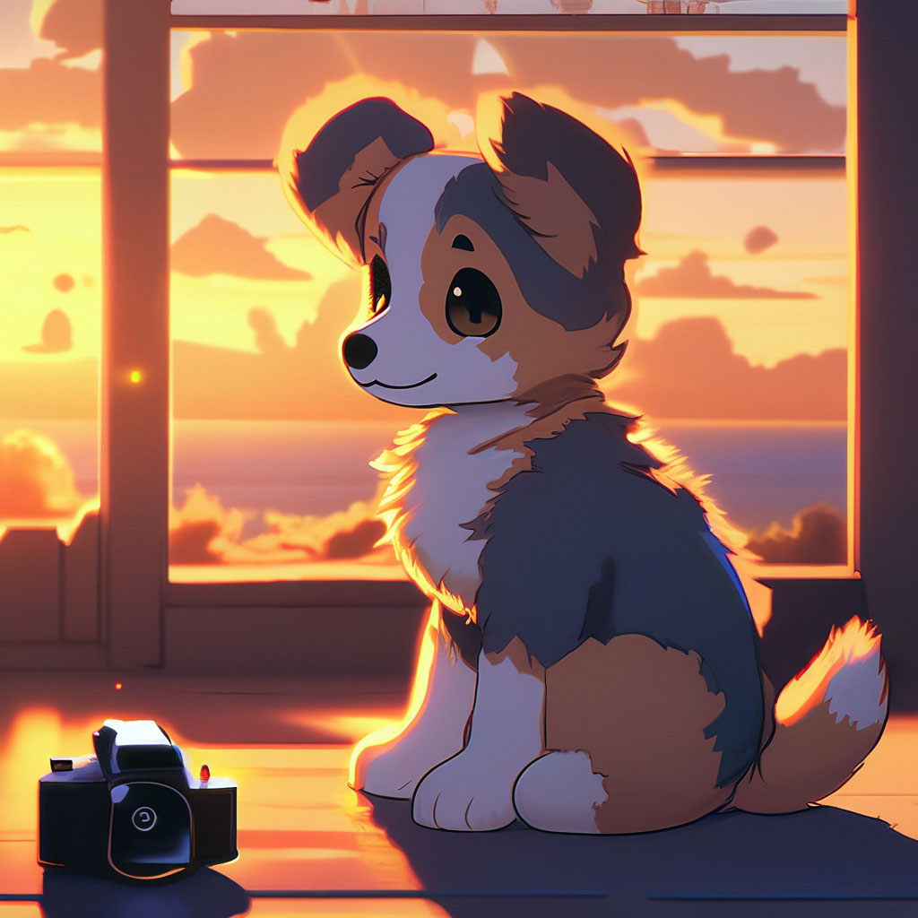 "Anime dog fluffy and cute little" — image created in Shedevrum