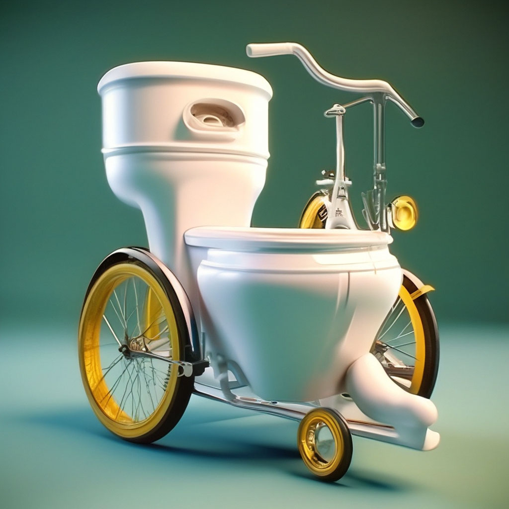 "Toilet on bicycle wheels, realism, high quality, high detail, 32k, 3d ...