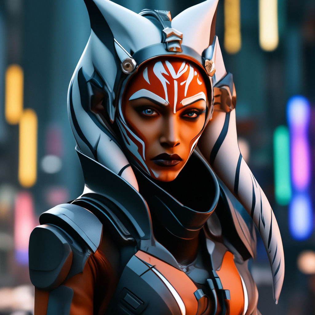 "Ahsoka Tano in cyberpunk style, high detail, high quality image ...