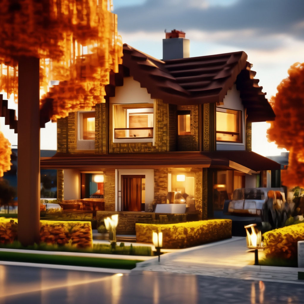 "House, bright lighting, realistic, beautiful, autumn tree, ISO 100 ...