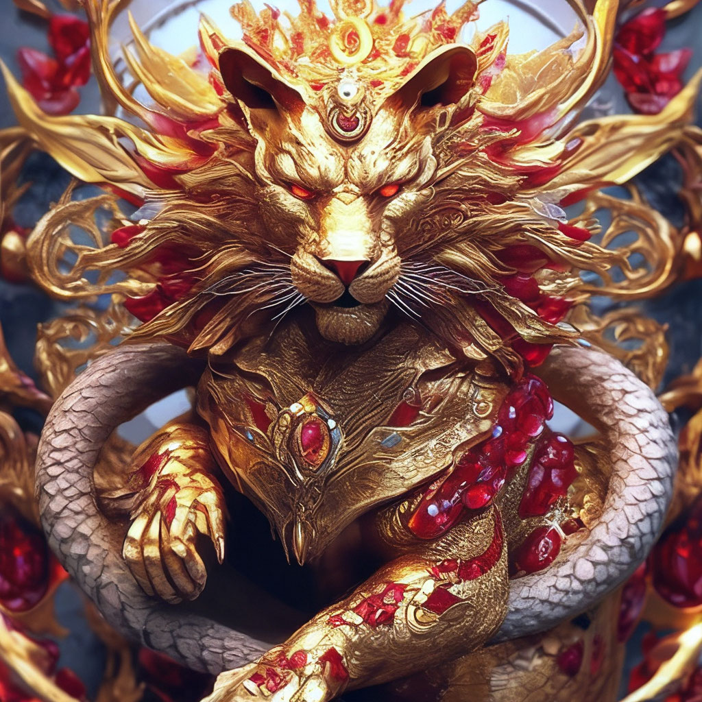 "Manticore-phoenix,lion body, scorpion tail,amber and ruby ...