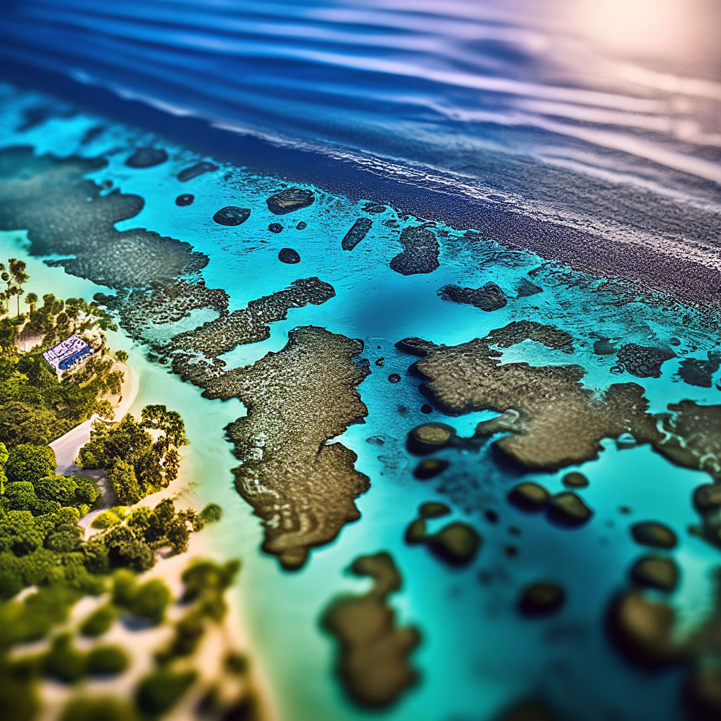 "Large barer reef aerial view from above, realistic, professional photo ...
