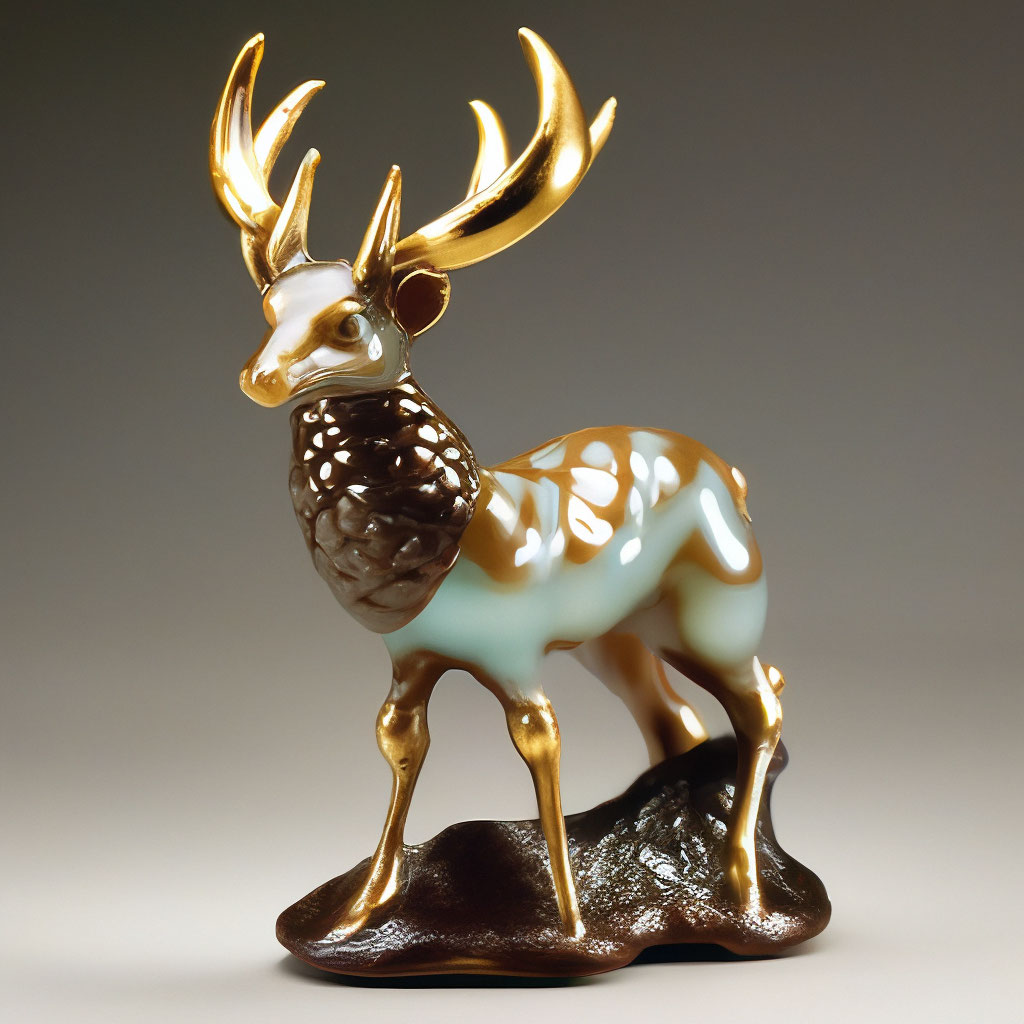 "A statuette of a deer with gilded horns in the Baroque style. frosted ...