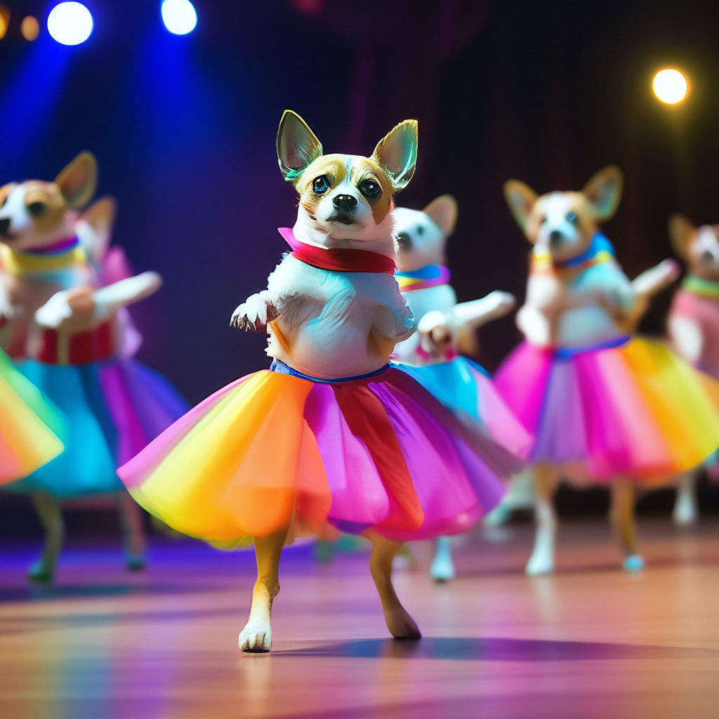 "Tiny, thin dogs, expressive eyes, short multicolored ballroom nylon ...