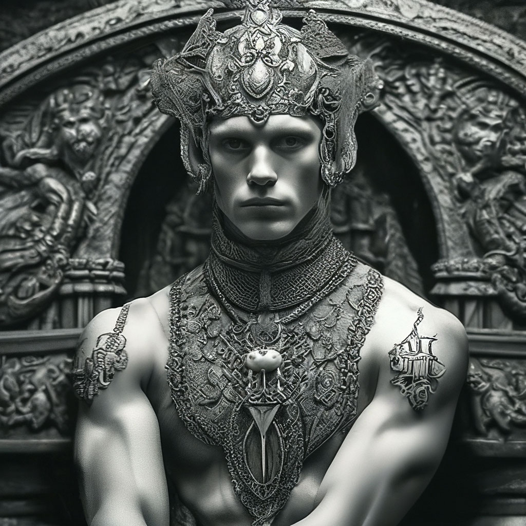 "Engraving,etching, male cult servant hyperrealism,hyperdetalization ...