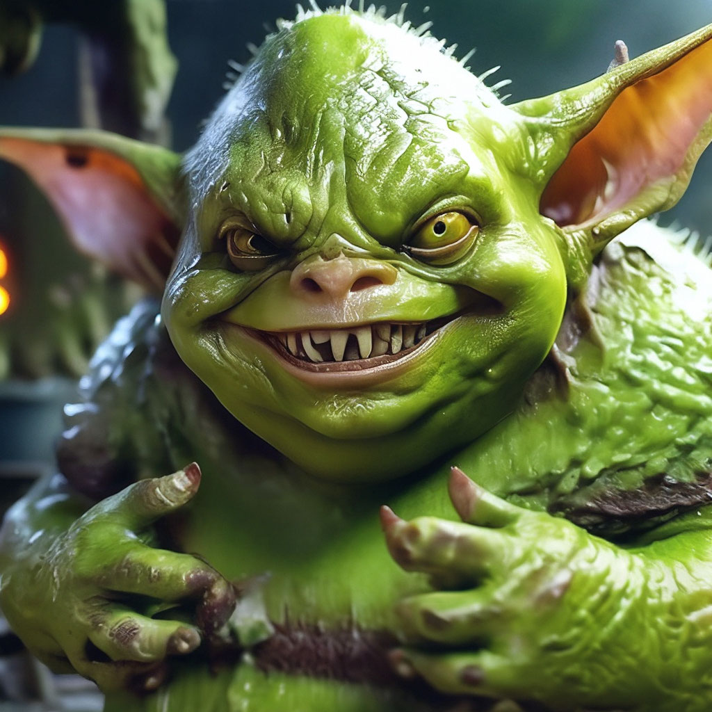 "Realistic fat goblin , covered in warts , slime .bright creepy fantasy ...