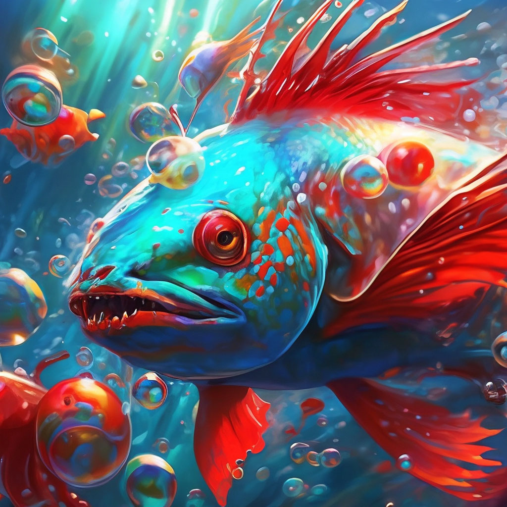 ED🌍ED47•° King Fish +swarm of sea bees, bubbles,turquoise +water,very ...