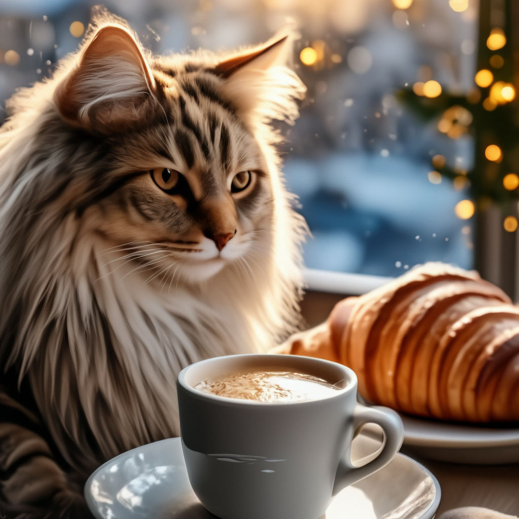"Good morning from a big fluffy cat who is having breakfast in a New ...