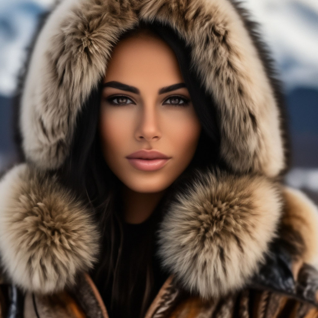 "Realistic full potrait of Beautiful romanian woman with makeup and fur ...