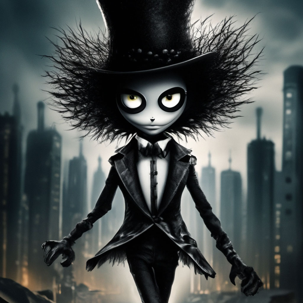 "A gloomy cheerful gothic black dandelion in the style of Tim Burton ...