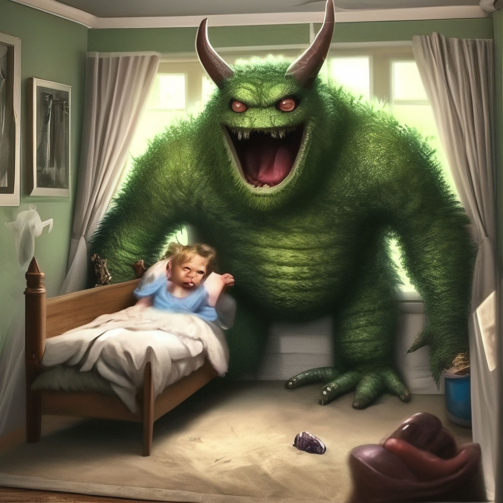 "Under the bed monster weight in realistic" — image created in Shedevrum