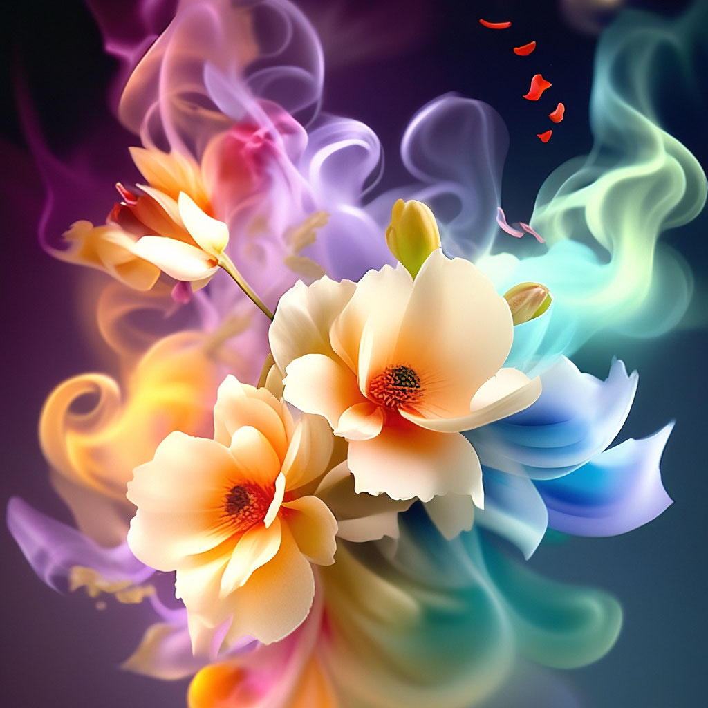 "Mood color cream, flowers, beautiful,wind, gentle, multicolored smoke ...