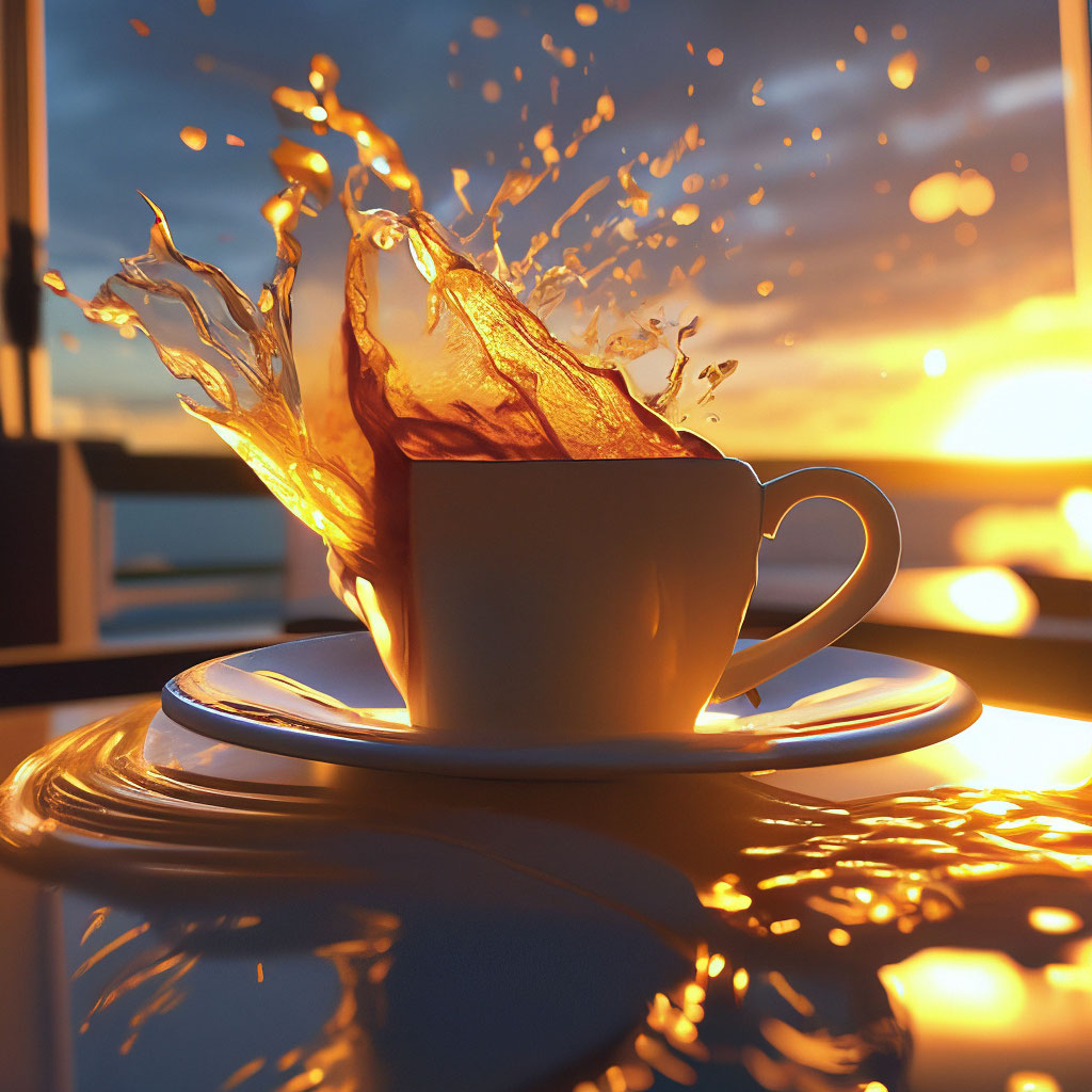 "Beautiful cup of coffee, beautiful splashes, photorealism" — image ...