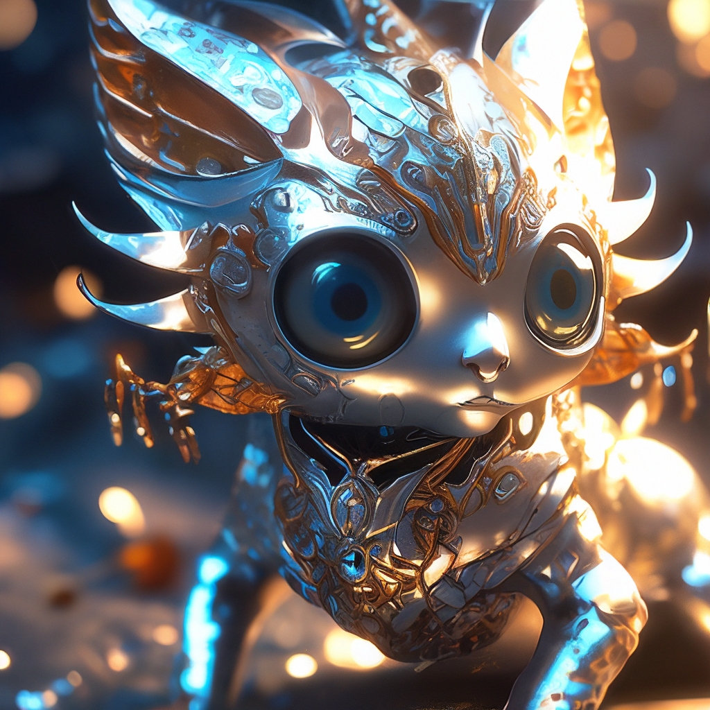 "Original style, cute and charming creature of light, glowing platinum ...