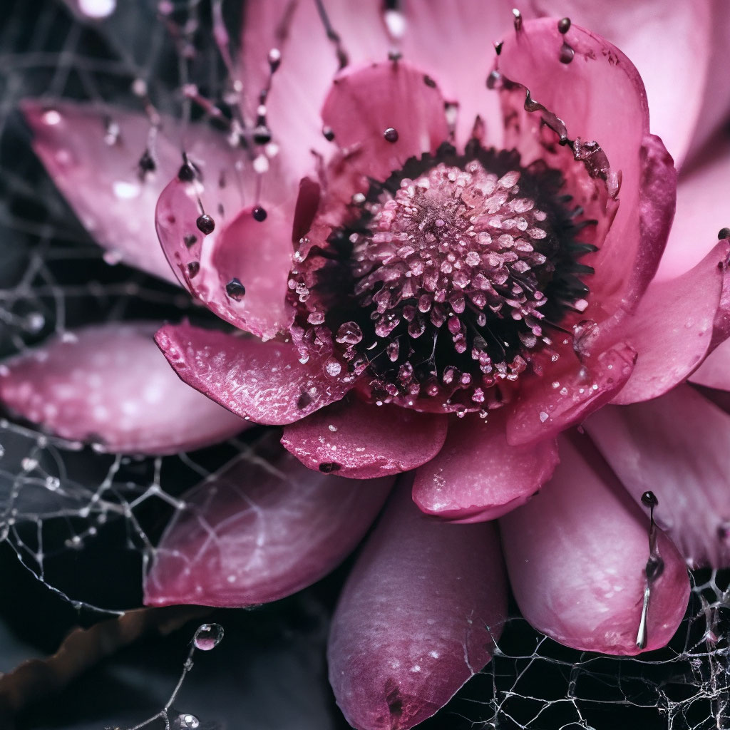 "The lotus pink horror aesthetics, ink, spider web, smoke, botanical ...