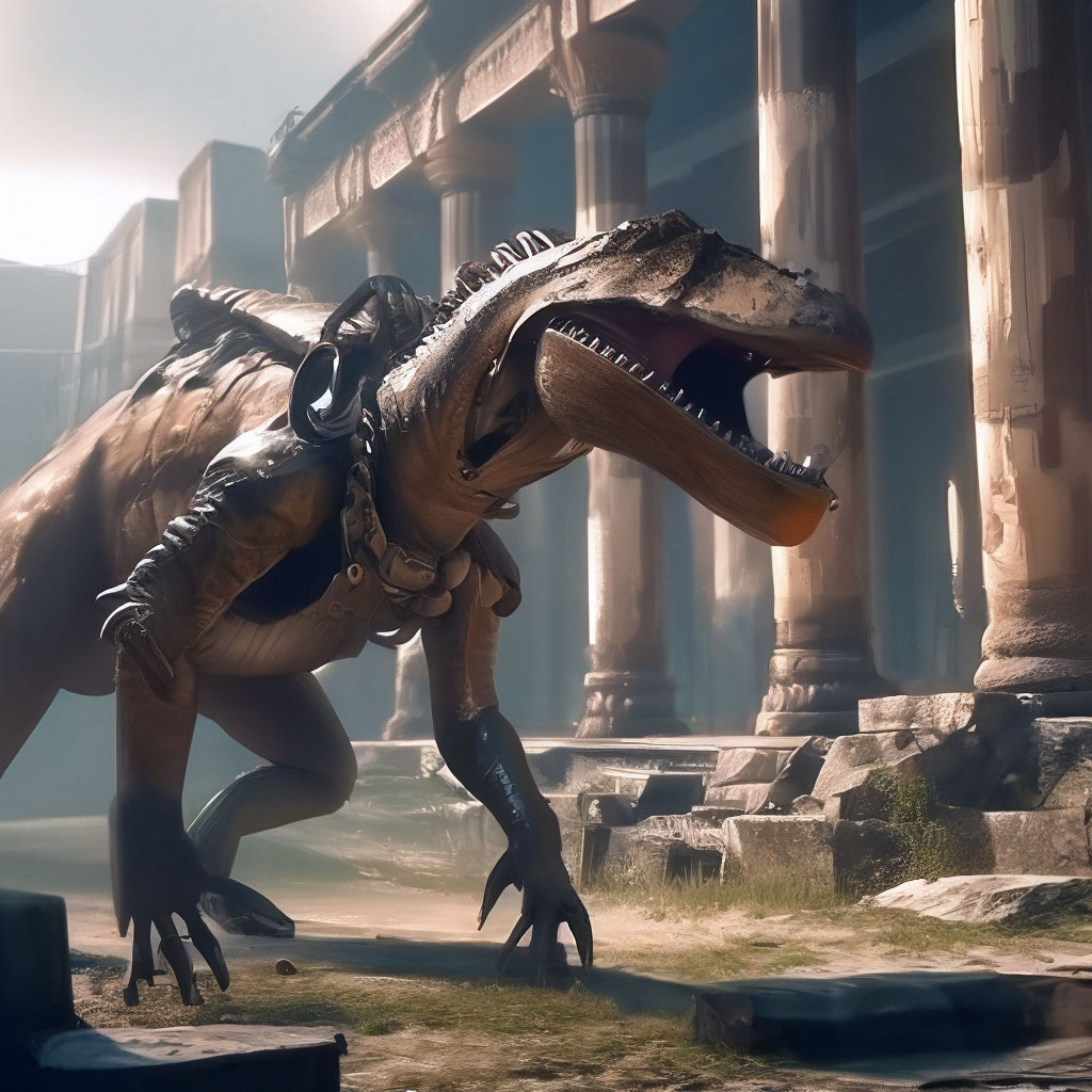 "An anthropomorphic mutant cross between a dinosaur and a human prowls ...