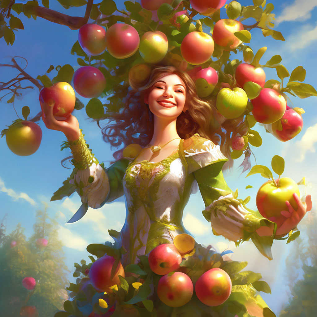 "The most delicate , fabulous anthropomorphic apple tree, a woman Apple ...