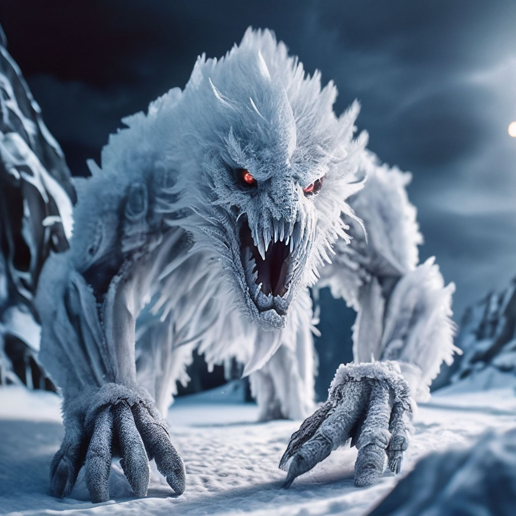 "Scary ice monster, perspective, full-length, beautiful, realistic ...