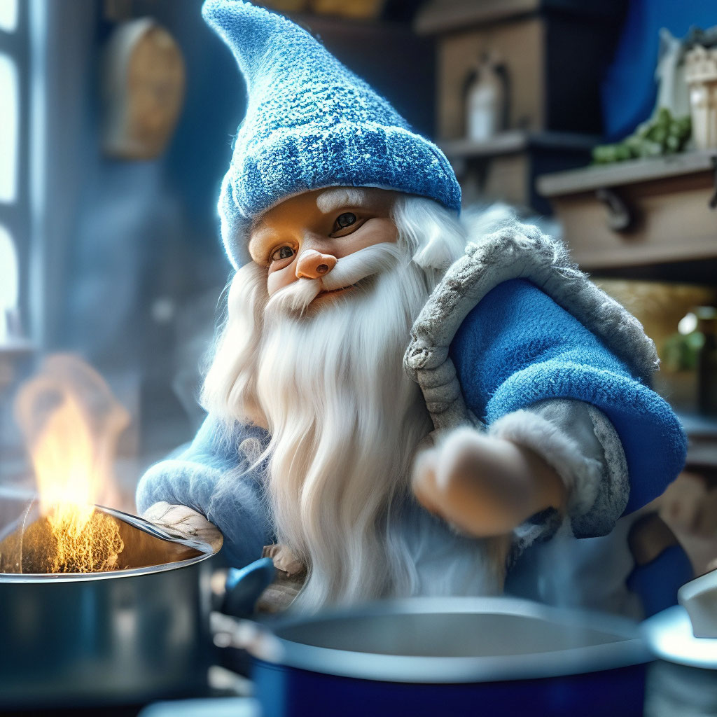 "Let me remind you, fluffy white gnome in blue knitted clothes in the ...
