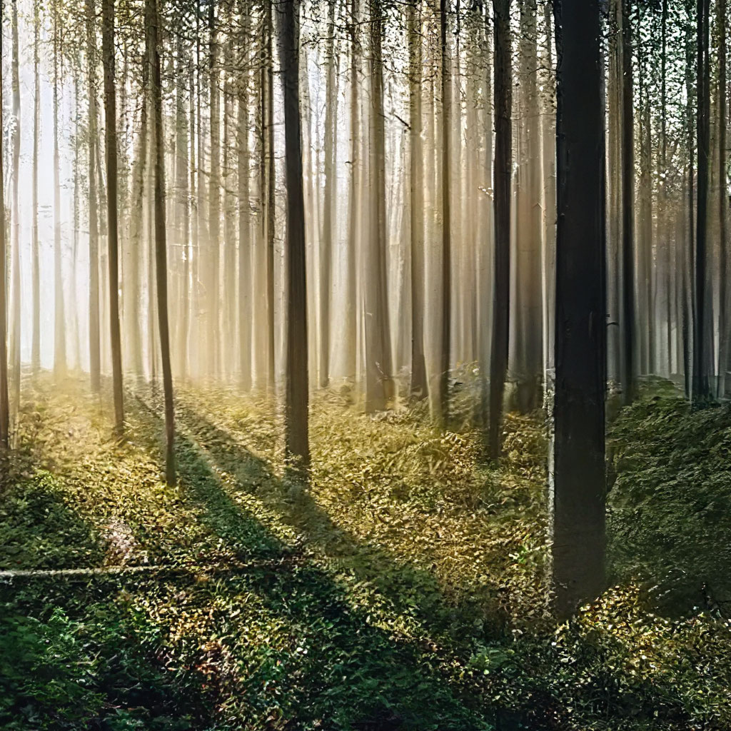 "Dawn in the forest, realistic, high resolution, beautiful ...