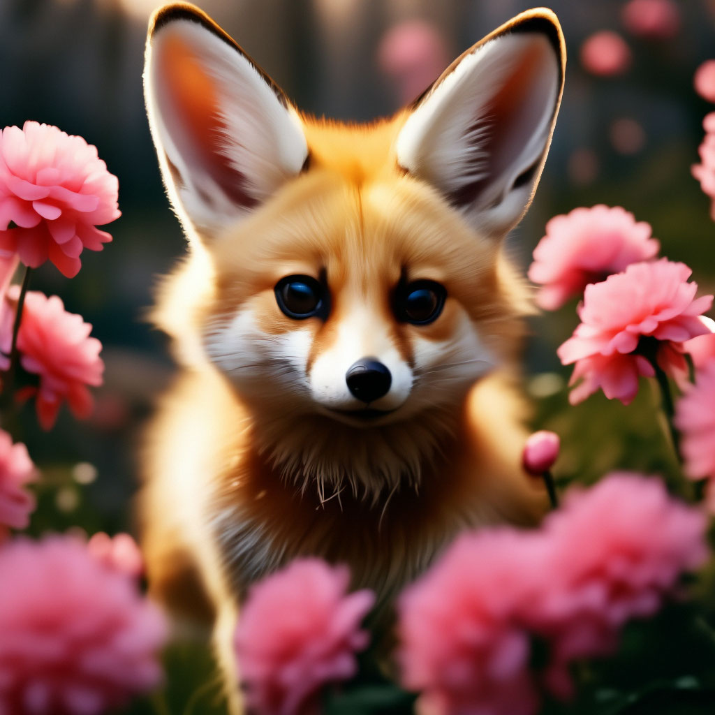 "Cute fenech who sniffs pink flowers coaxingly crackling cute look ...