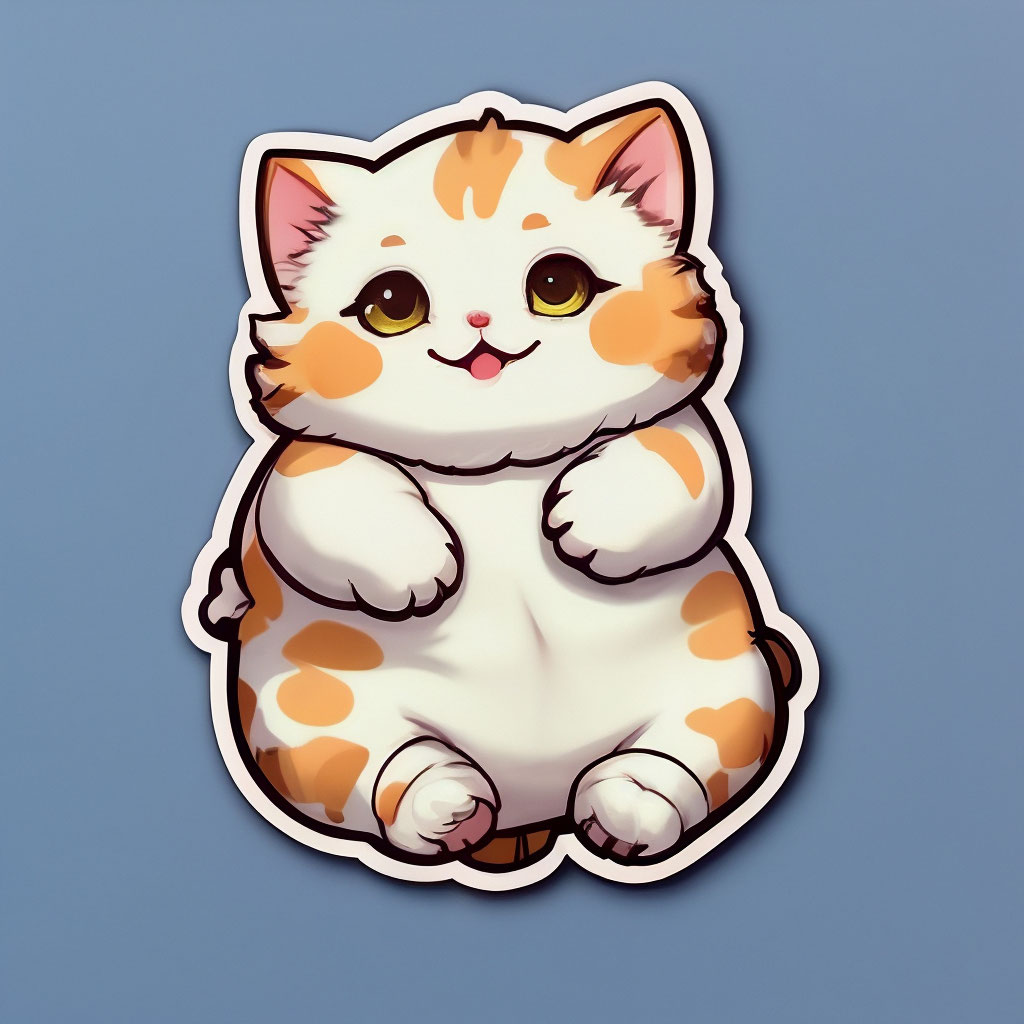 "Cute fat spotted anime kitten lies upside down with a fat belly ...