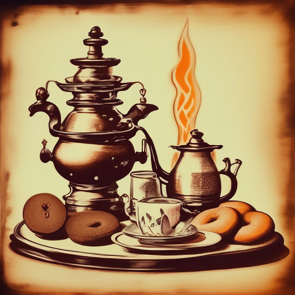 "Tea, samovar, bagels, candle" — image created in Shedevrum