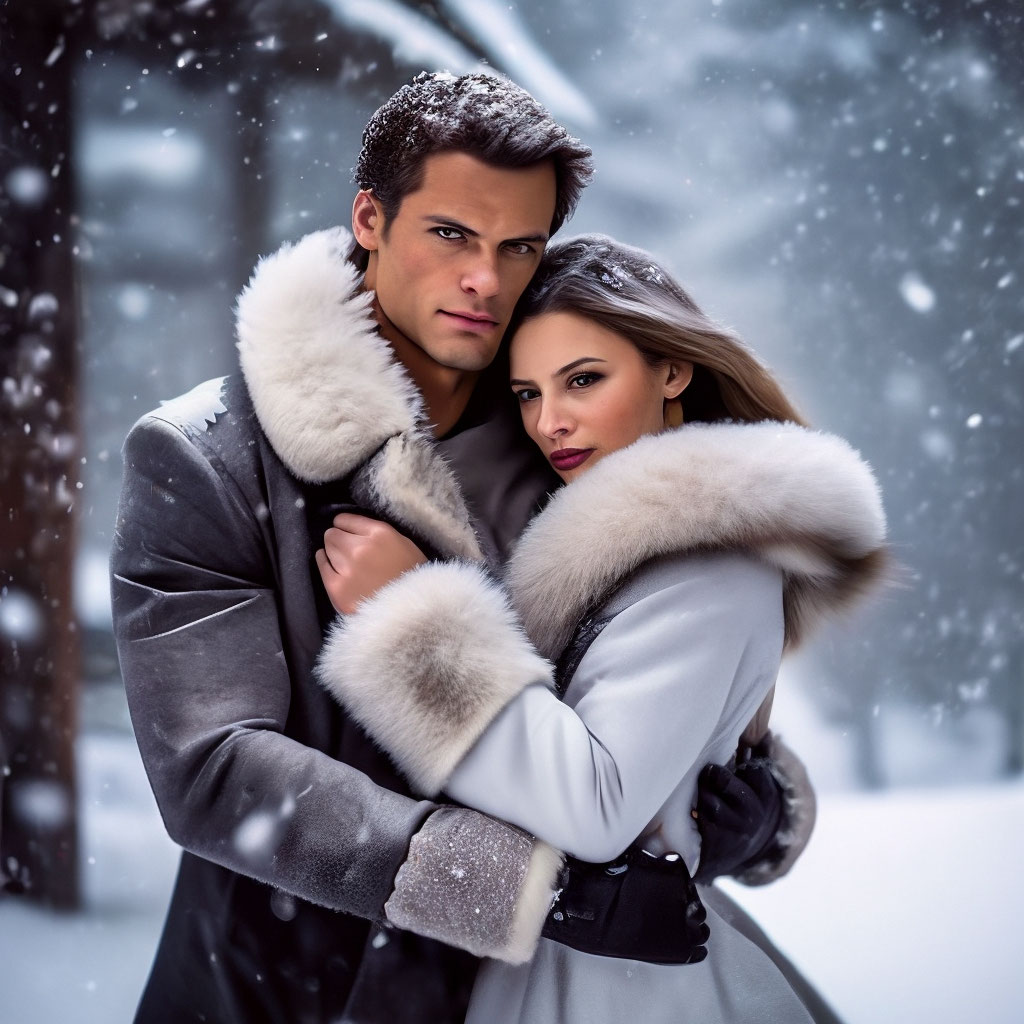 "Winter Fantasy. An incredibly handsome guy hugs a beauty under a ...