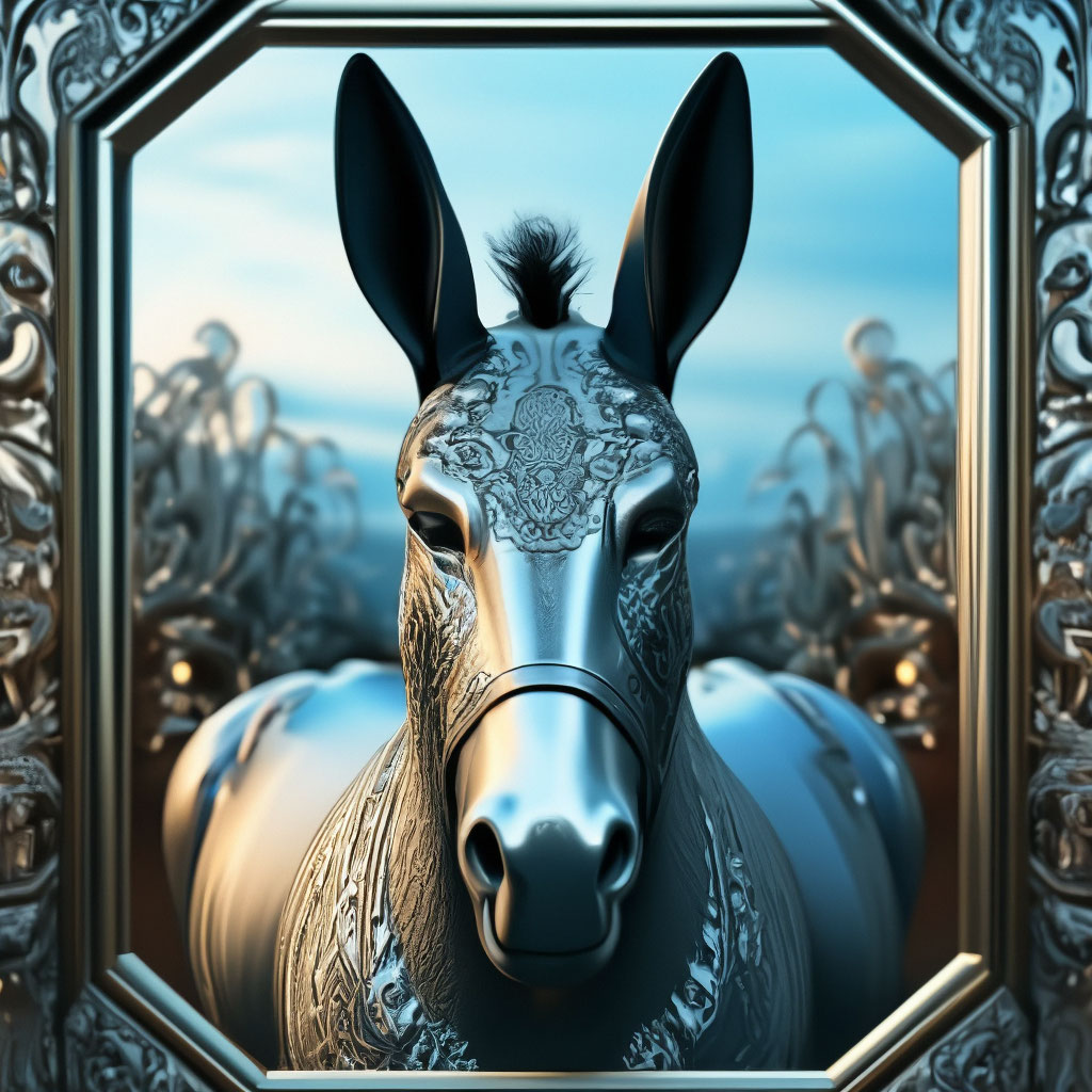 "With s fantasy silvery action stubborn donkey light blue gradient in a ...