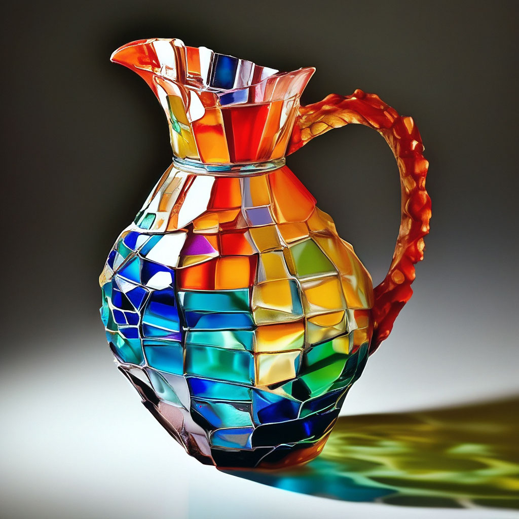"Multi-faceted multicolored glass jug made of thin crumpled glass ...