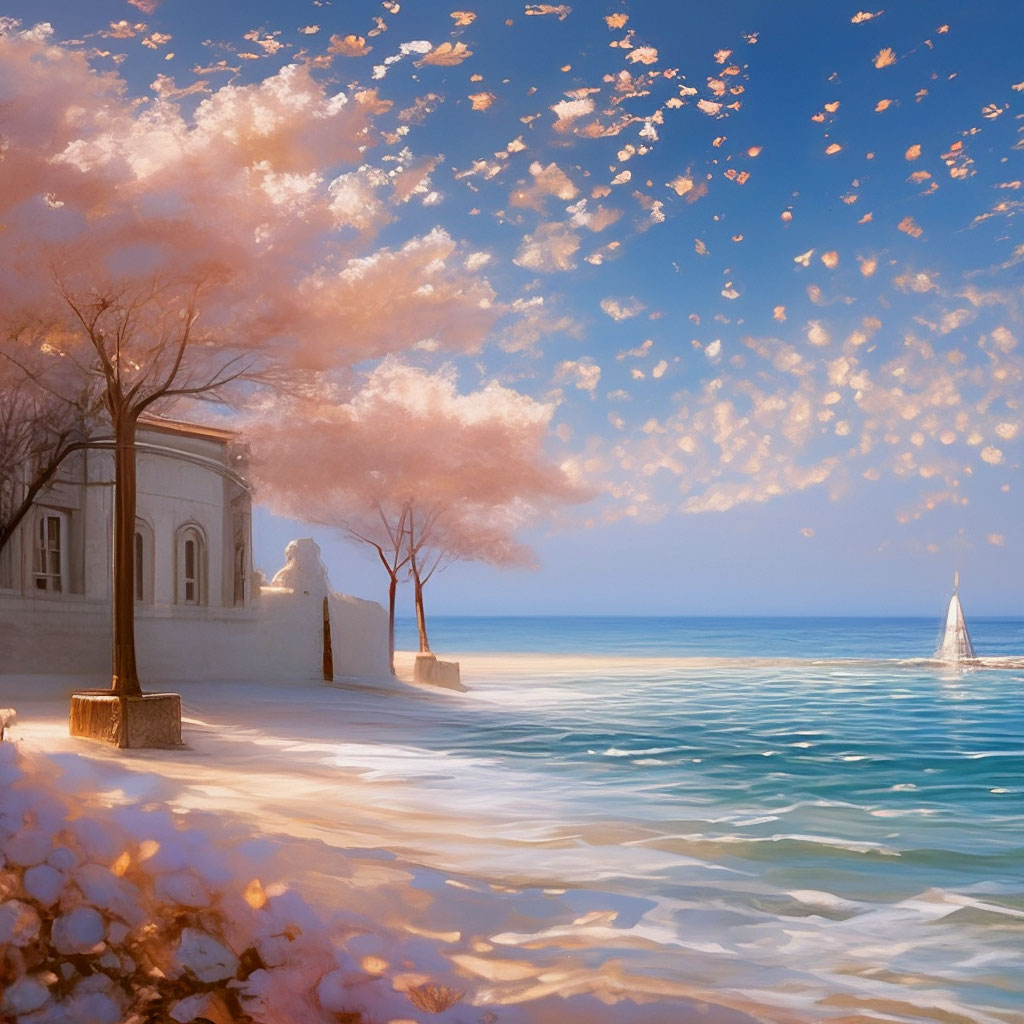 "Beautiful Rococo landscape, Italian seashore, harmony, pastel color ...