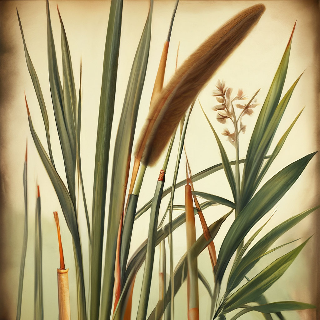 "Botanical illustration of a reed" — image created in Shedevrum