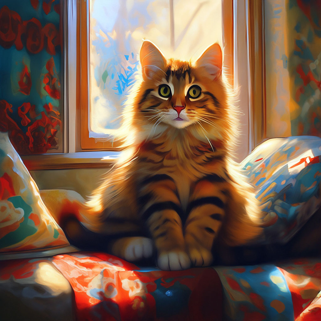 "The cat in the karzinka" — image created in Shedevrum