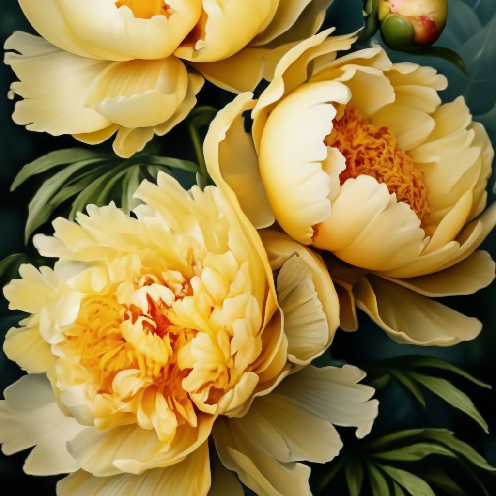 "Peonies yellow watercolor, fine ink drawing, pixel graphics, lots of ...