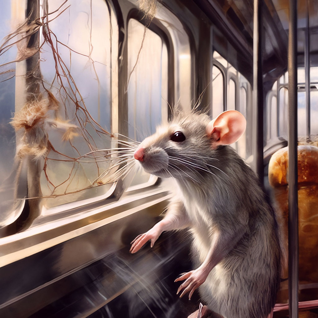 "🐀 a multifaceted surreal landscape,a creepy train carriage,a thin ...