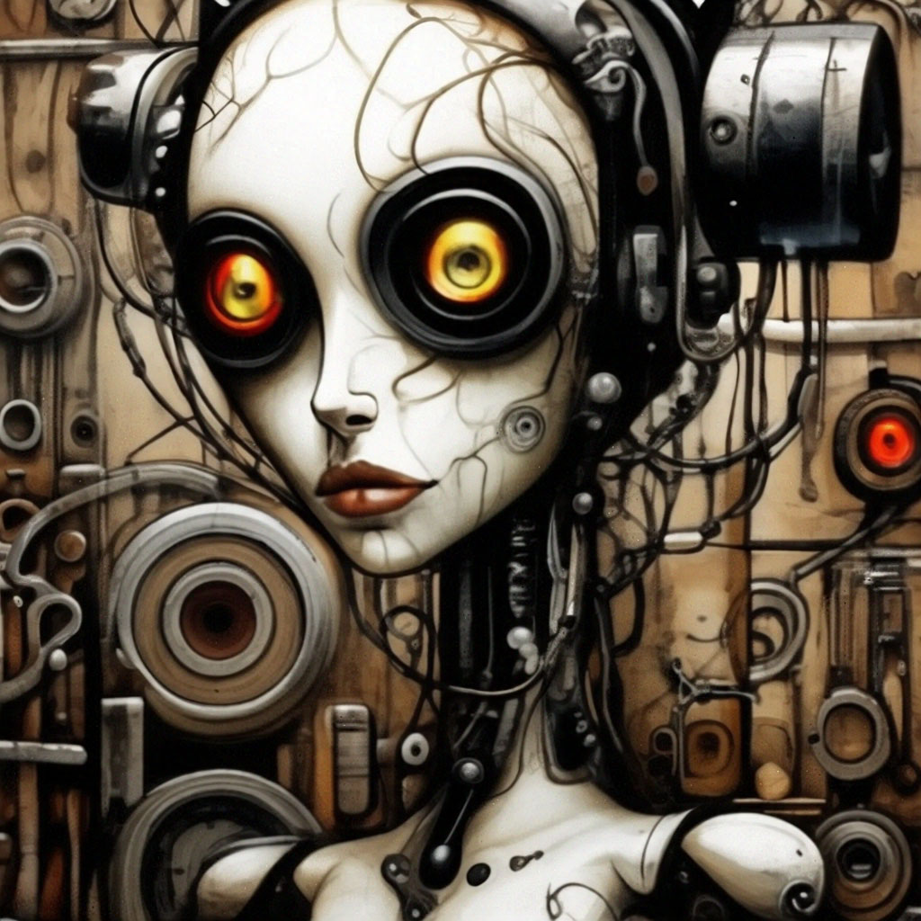 "Total surveillance Cyber - mechanical art. Tim Burton style. Detailed ...