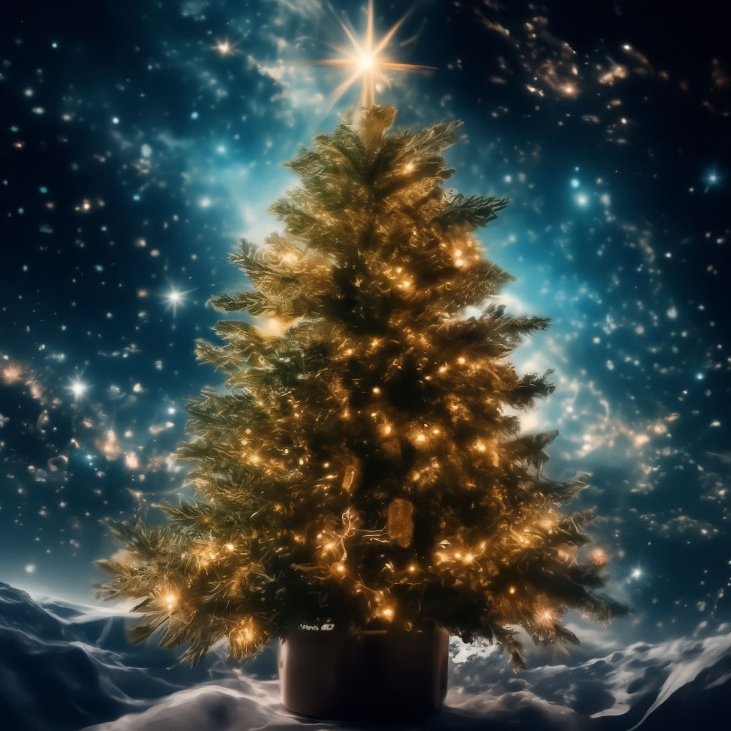 "Christmas tree, space" — image created in Shedevrum