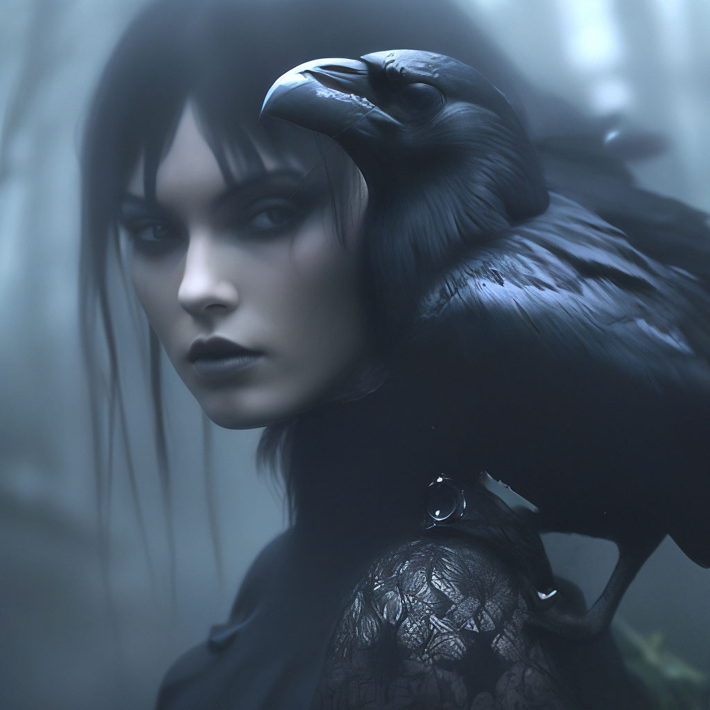 "Black raven,girl,graphics" — image created in Shedevrum