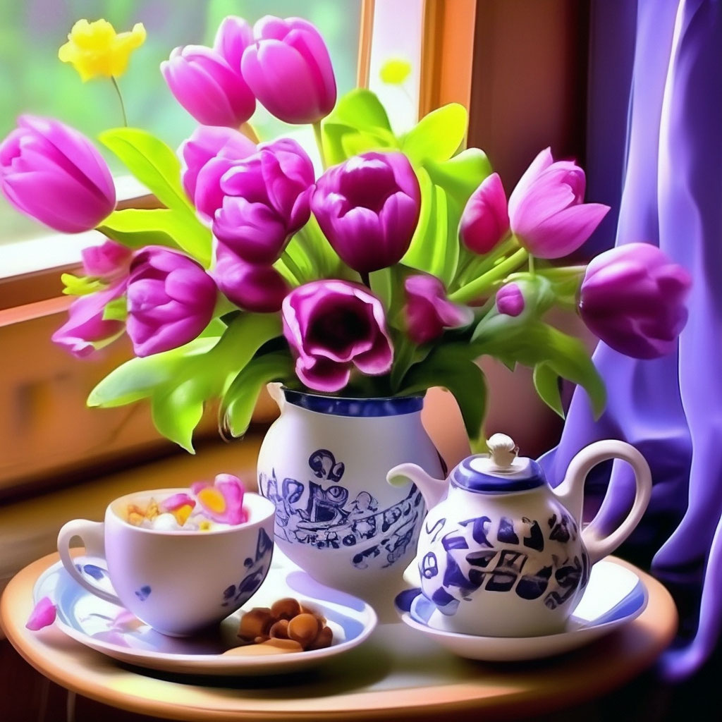 "Good morning wonderful mood to all" — image created in Shedevrum